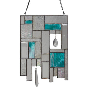 11.5"H Molly Turquoise Suncatcher Stained Glass Window Panel - Spiral ...