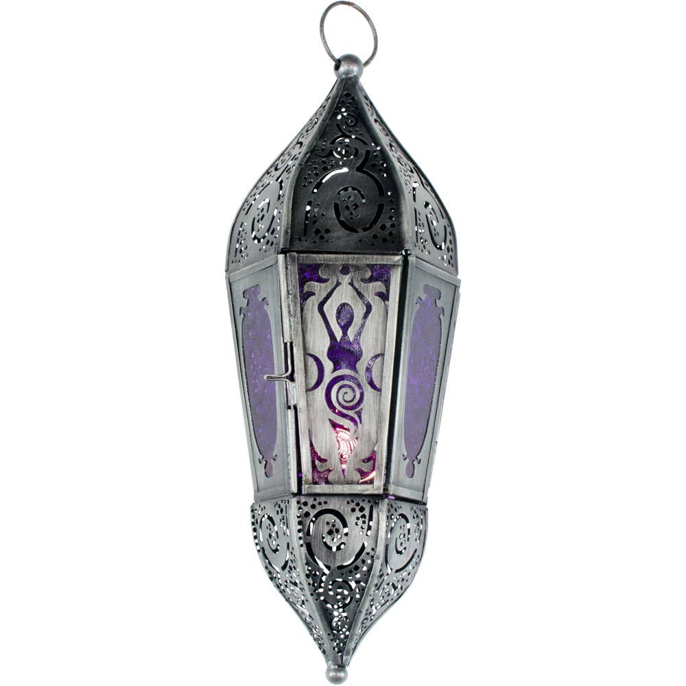 Glass & Metal Lantern Goddess Purple (Each) - Spiral Circle